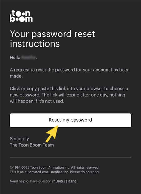 How do I reset my Toon Boom account password? – Toon Boom Help Centre