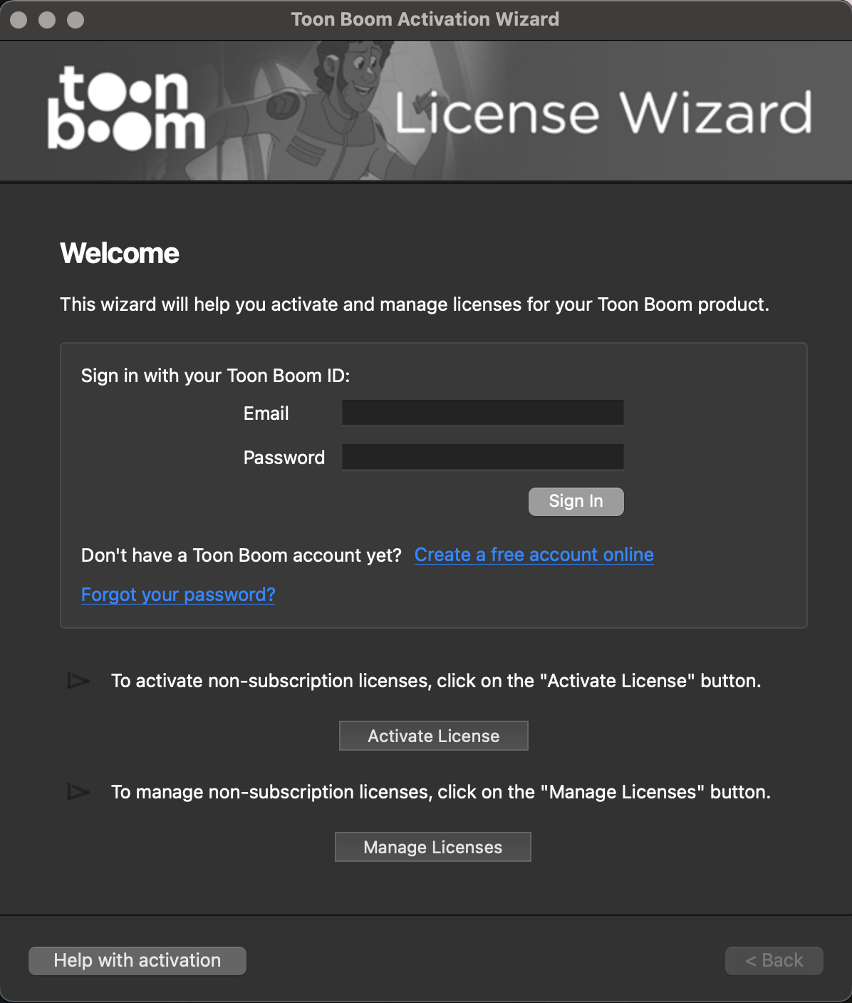 How do I open the License Wizard? – Toon Boom Help Centre