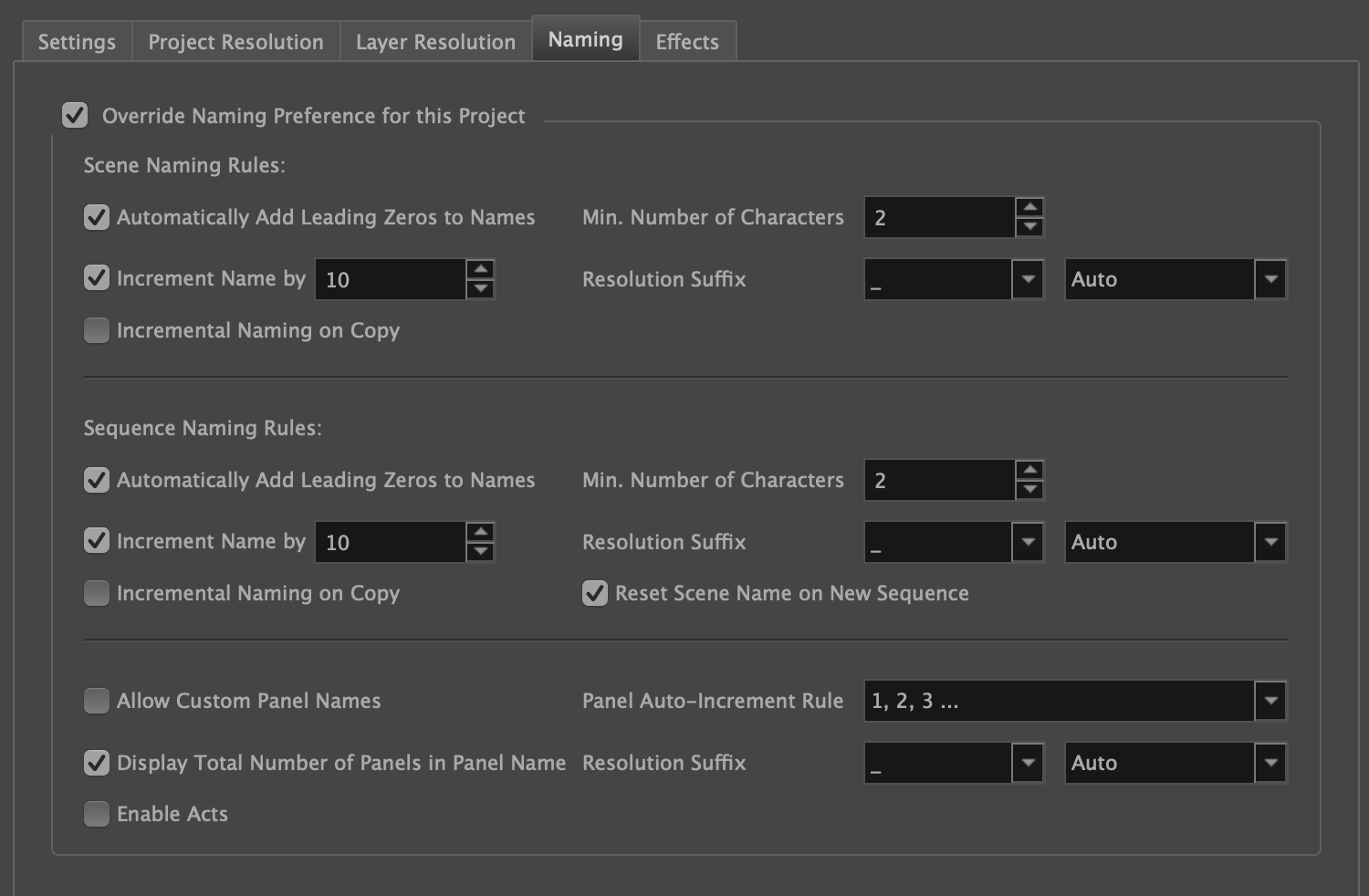 How do I change the naming conventions for a single project? – Toon Boom Help Centre