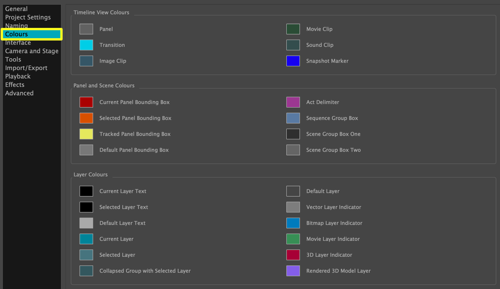 How do I change the interface colours? – Toon Boom Help Centre