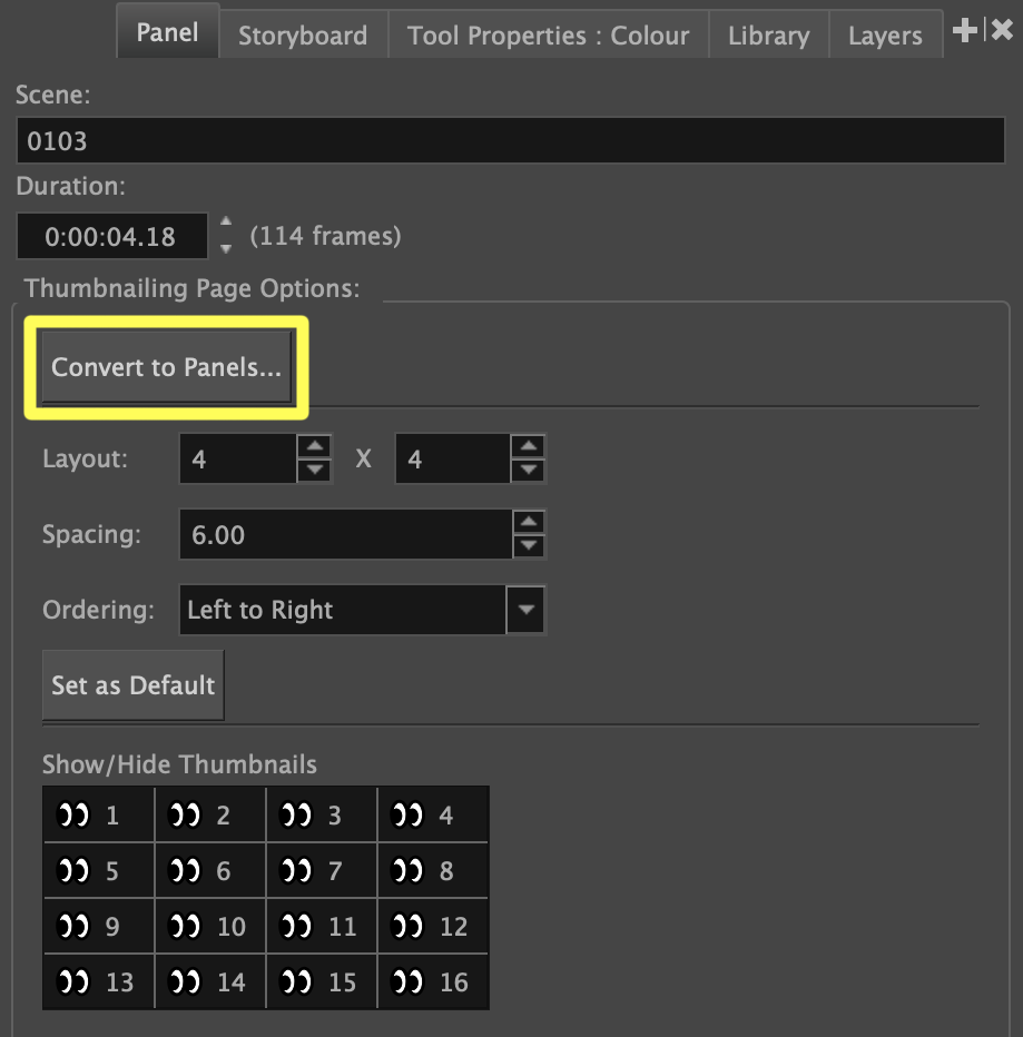 How do I turn my thumbnails page into panels? – Toon Boom Help Centre